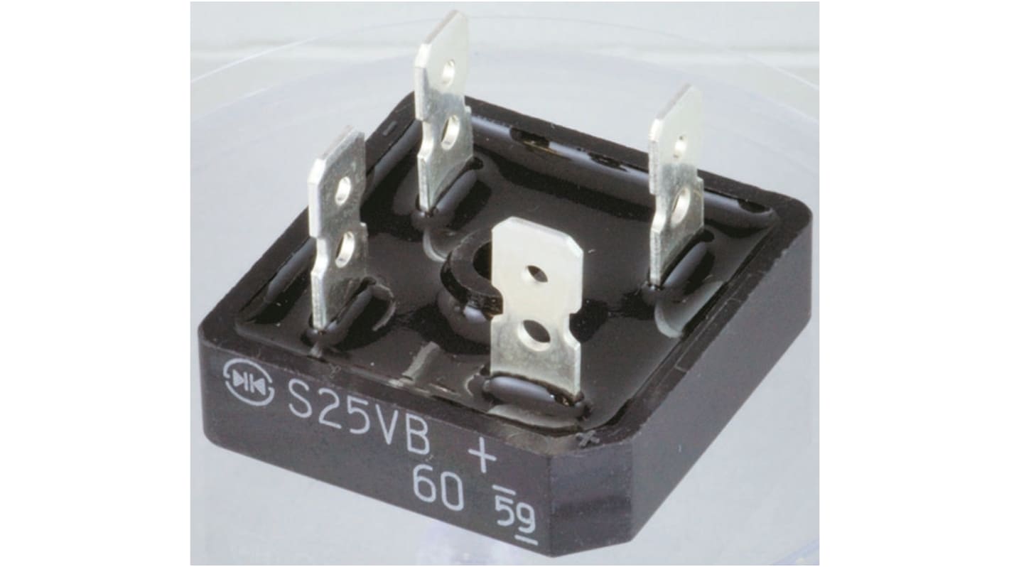 Shindengen 整流用 ブリッジダイオード 単相 25A, 600V, 32 x 32 x 11mm, S25VB60 | RS