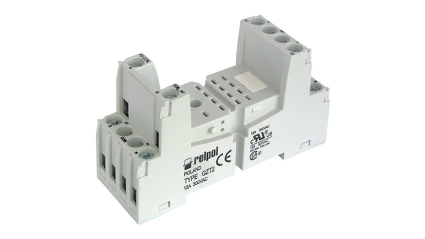 GZT2-GREY | Relpol 8 Pin 300V ac DIN Rail Relay Socket, for use with ...