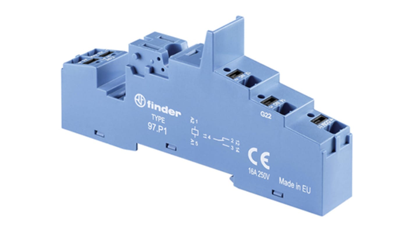 97.P1SPA | Finder 97 5 Pin 250V ac DIN Rail Relay Socket, for use with ...
