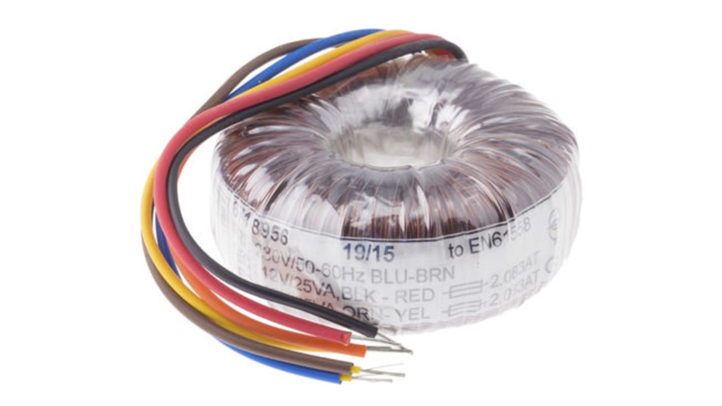 RS PRO 2 x 115V ac, 2 x 55V ac Toroidal Transformer, 625VA 2 Output | RS