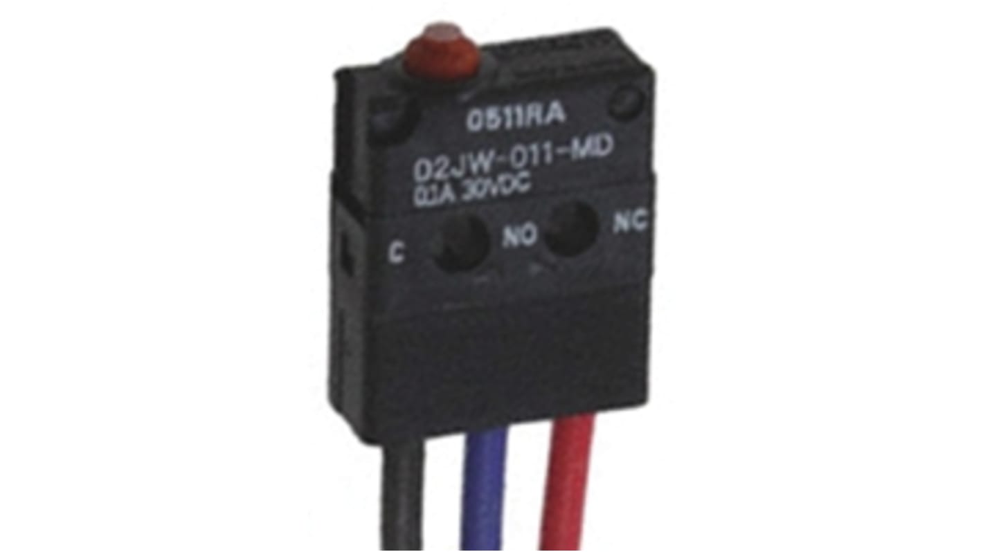 D2JW-011-MD | Omron Pin Plunger Micro Switch, Pre-wired Terminal, 100 mA @ 30 V dc, SPDT, IP67 | RS