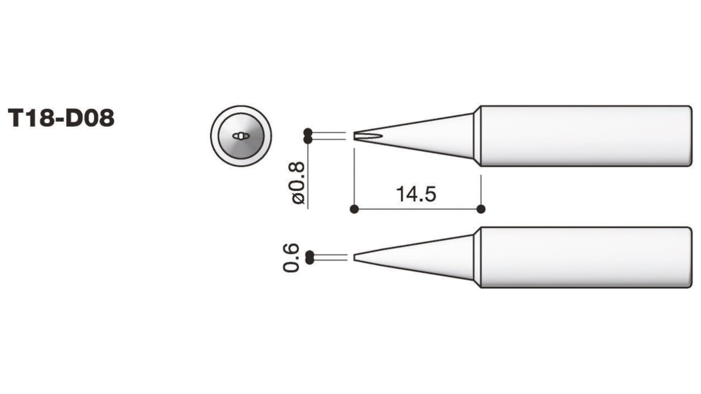 ハッコー はんだごて交換コテ先 T18シリーズ0.8 mm, マイナスドライバ形状T18-D08 | RS