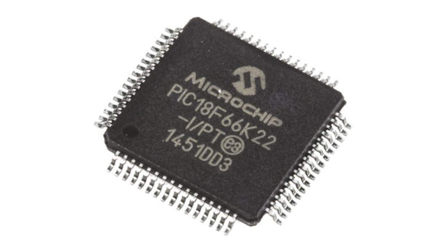 Microchip PIC18F66K22-I/PT, 8bit PIC Microcontroller, PIC18F, 64MHz, 1 kB, 64 kB Flash, 64-Pin ...
