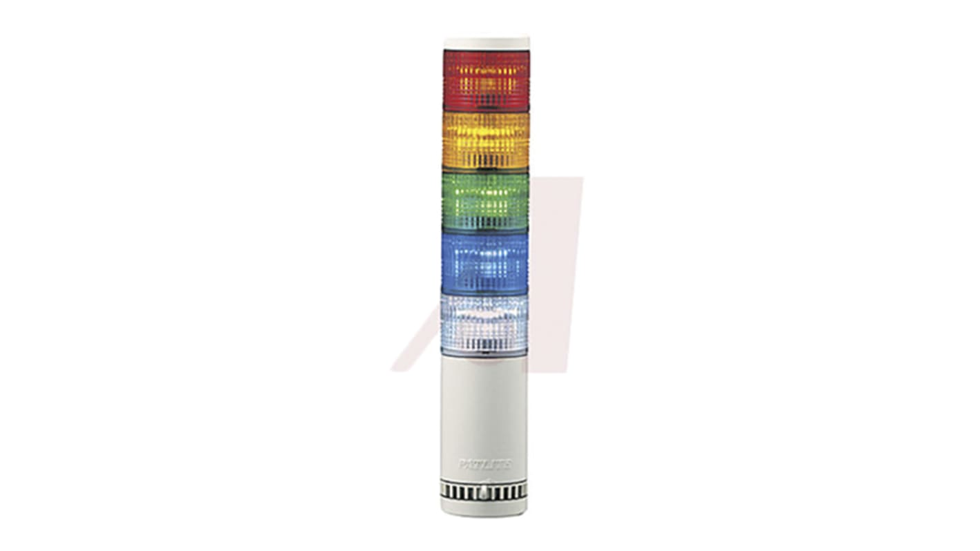 LME-502FBW-RYGBC | Patlite LME Series Red/Green/Amber/Blue/Clear Buzzer Beacon Tower, 5 Lights ...