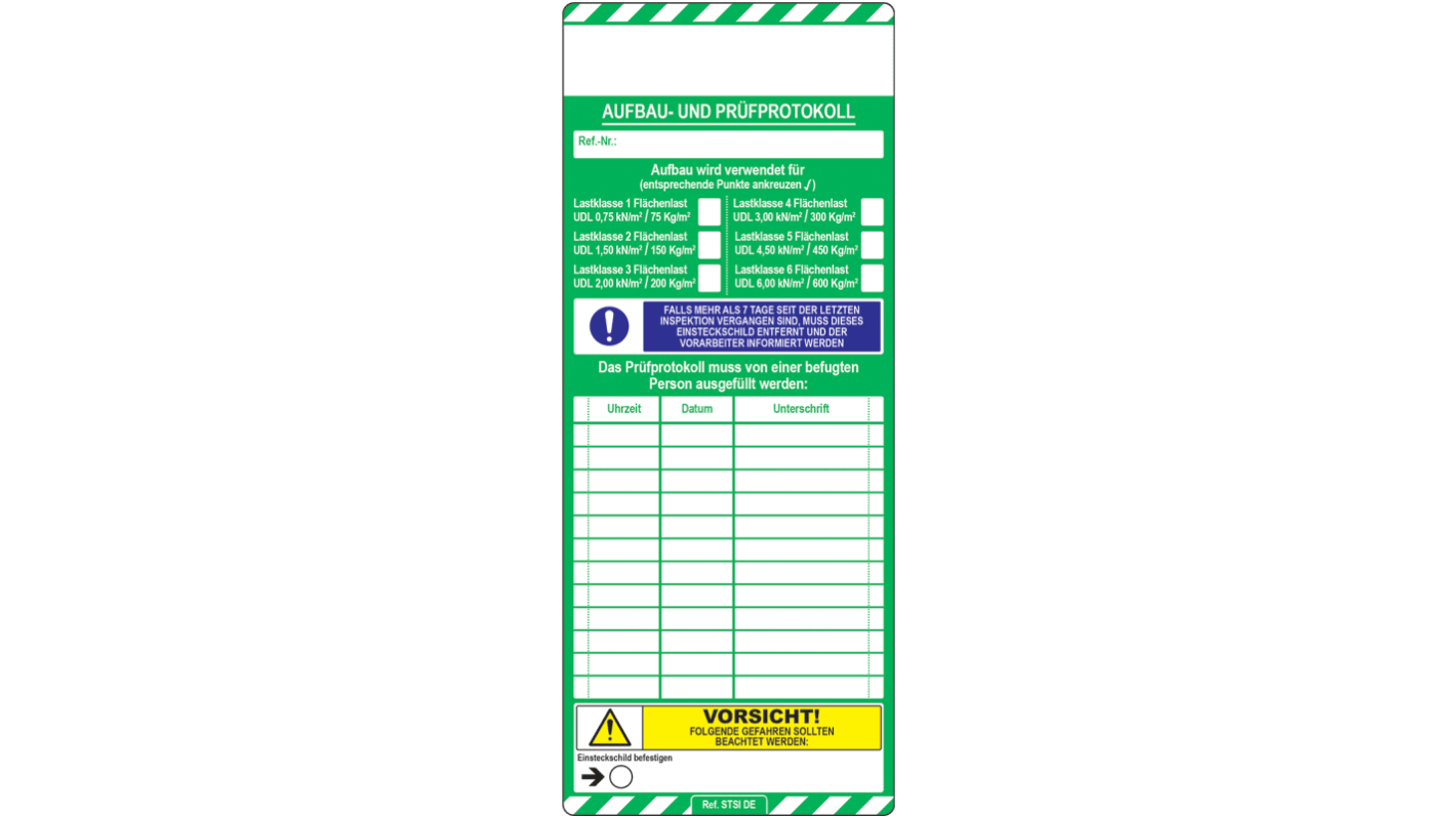 SCAF-DE-STSI-621-10 | Brady White on Green Safety Ladder Tag, German ...