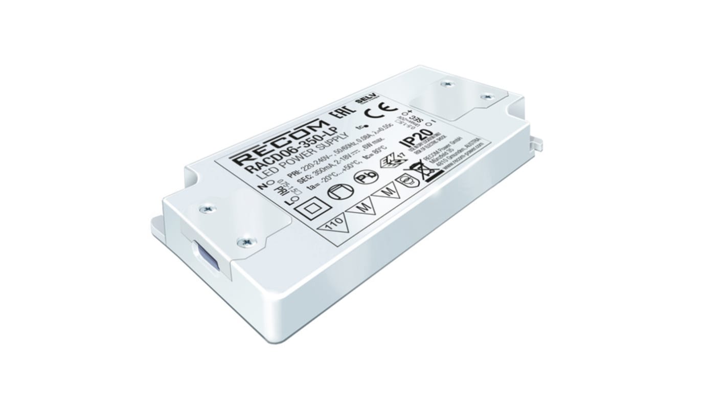 RACD06-350-LP | Recom LED Driver, 2 → 18V dc Output, 6W Output, 350mA Output, Constant Current | RS