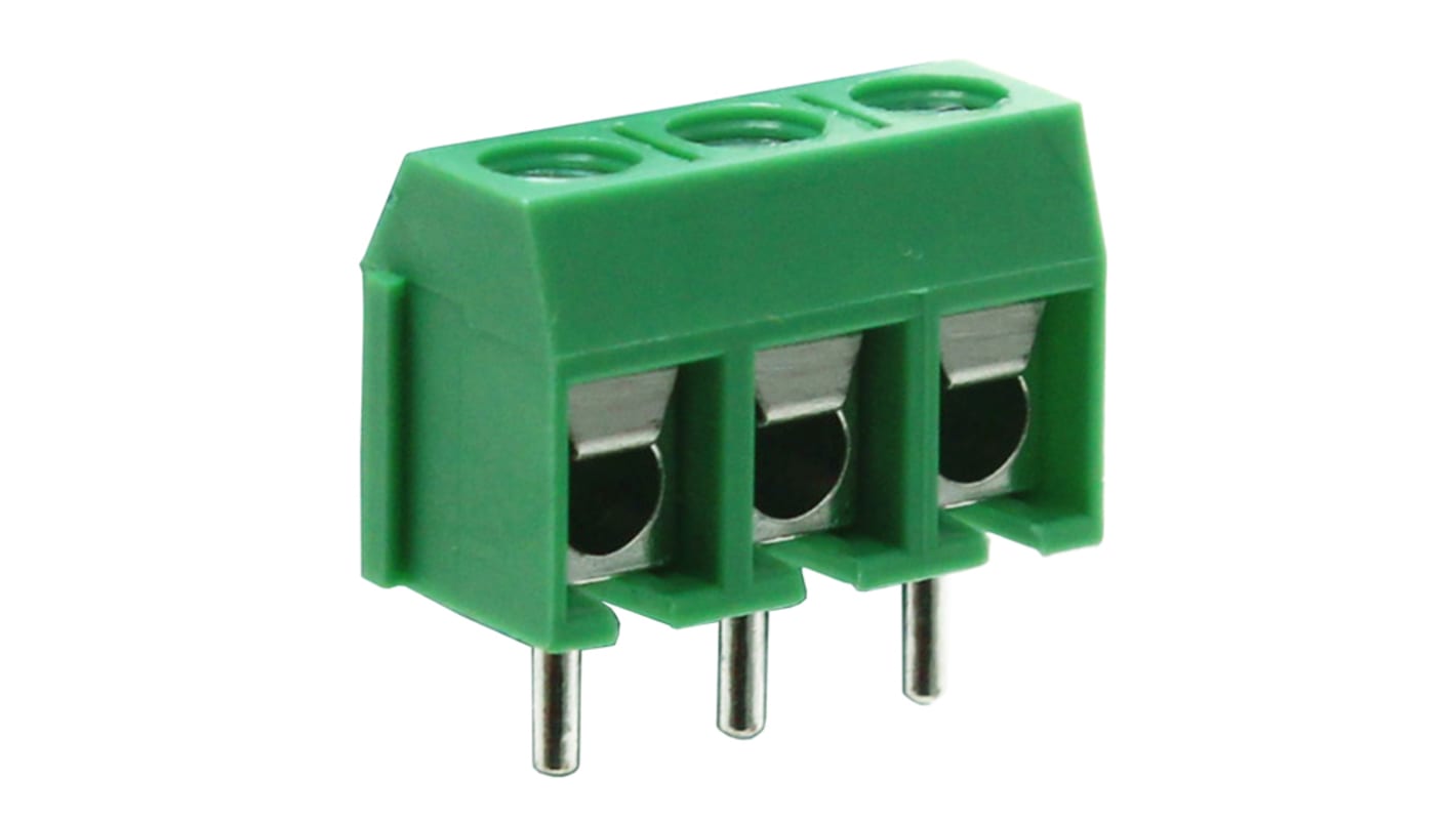 Borne para PCB Macho RS PRO de 3 vías , paso 5mm, 16A, de color Verde ...