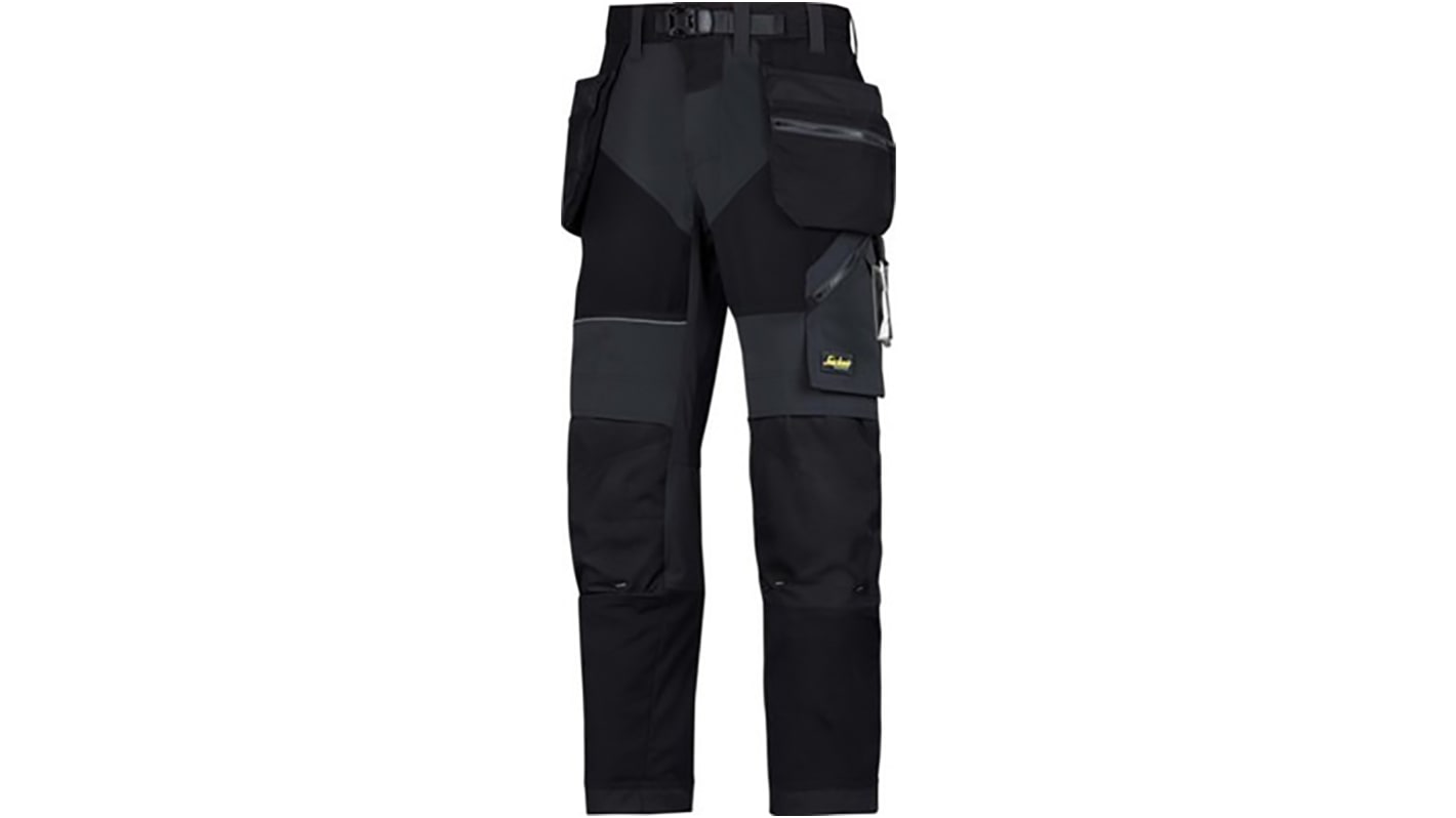 69020404054 | Snickers FlexiWork Black Men's Polyester Work Trousers ...