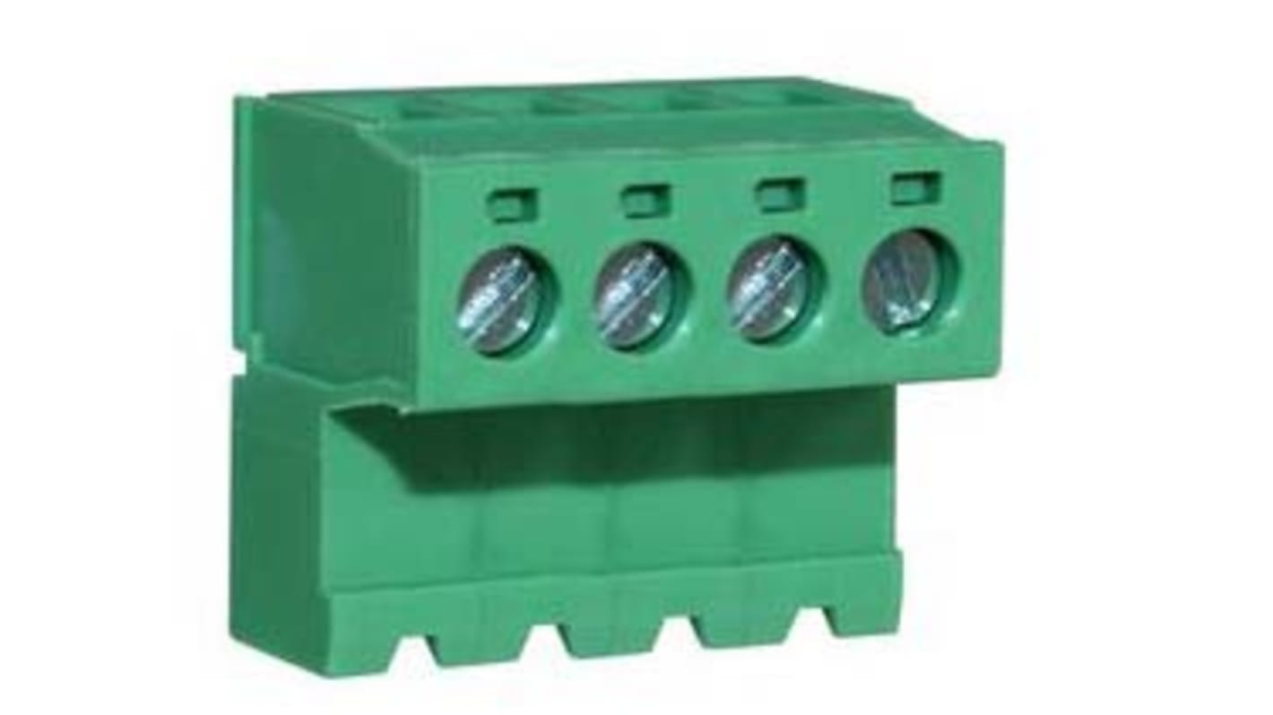 RS PRO 5.08mm Pitch 4 Way Right Angle Pluggable Terminal Block, Inverted Plug, Through Hole ...