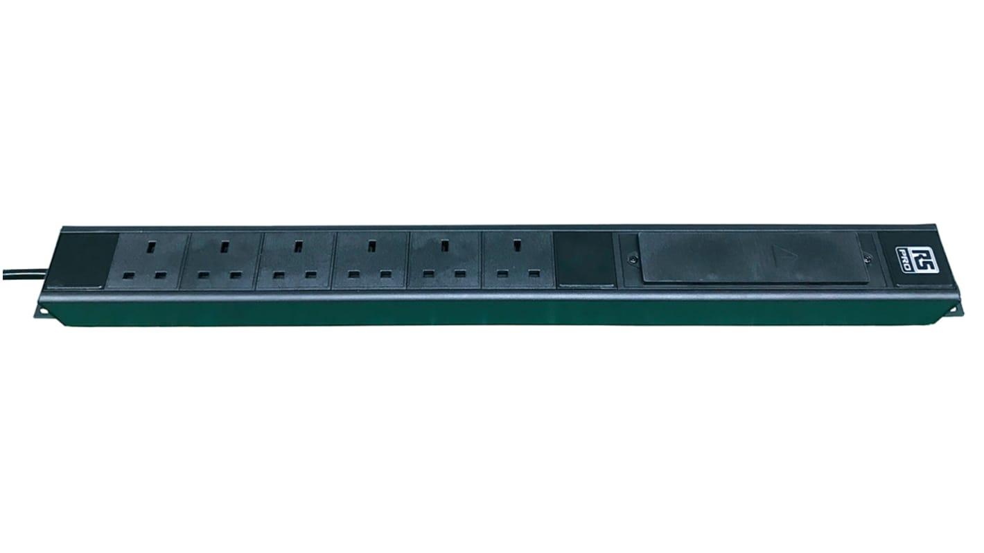 RS PRO Type G - British 6 Gang Power Distribution Unit, 3m Cable, 16A ...