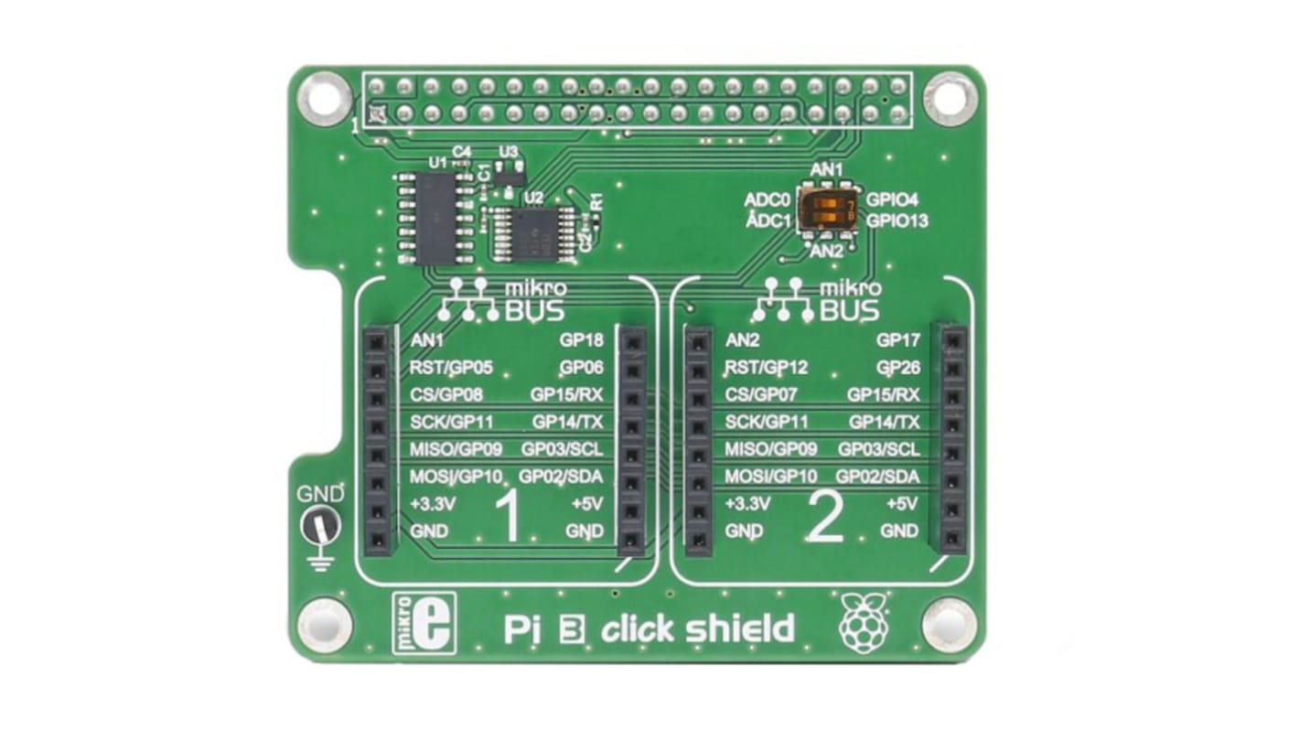 MIKROE-2756 | MikroElektronika Pi 3 Click Shield with 2 mikroBUS Sockets for Raspberry Pi | RS