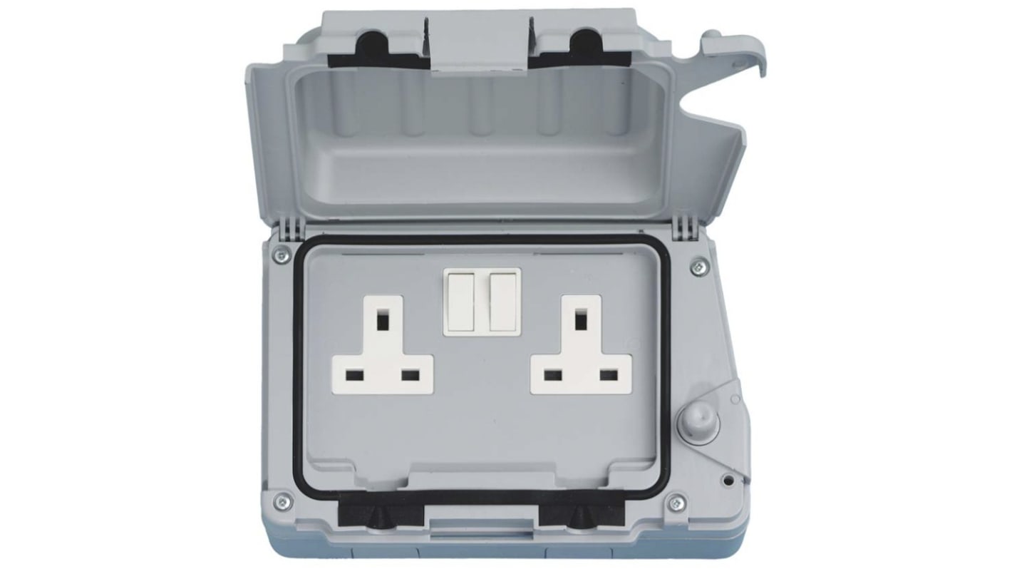 2356SR | Contactum Grey 2 Gang Plug Socket, 2 Poles, 13A, Type G ...