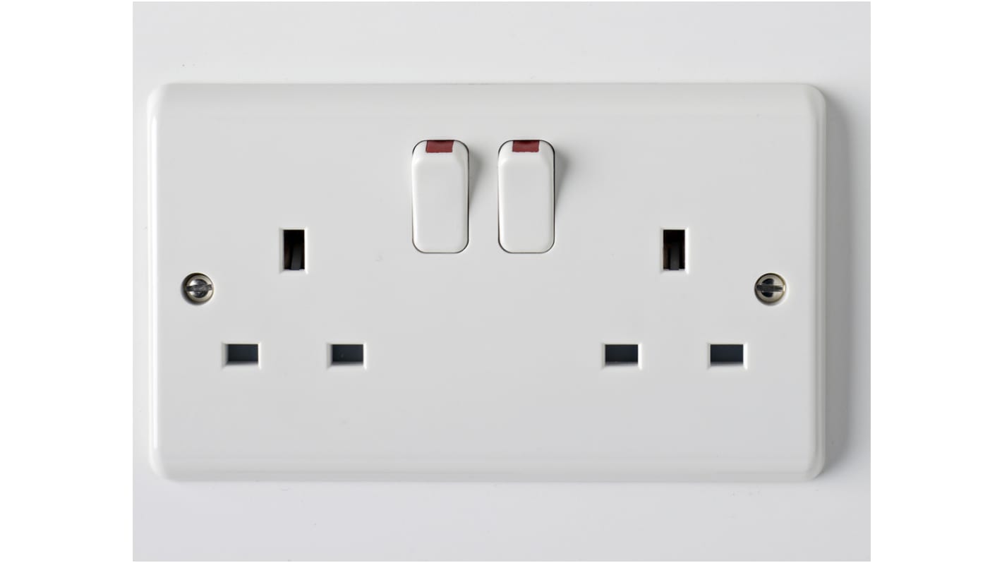 ASP2356 | Contactum White 2 Gang Plug Socket, 2 Poles, 13A, Type G ...