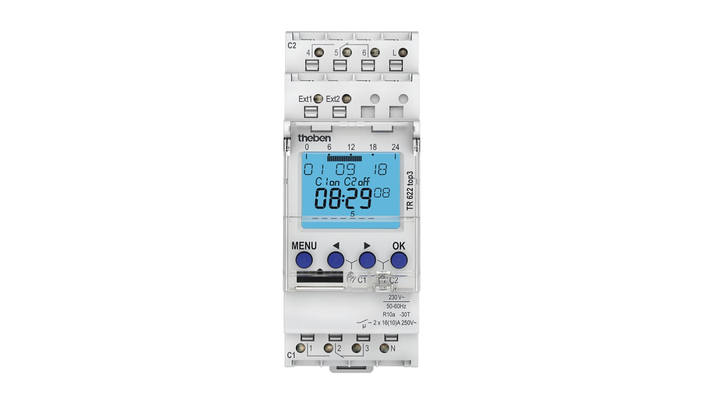 TR622 TOP 3 | Theben Digital DIN Rail Time Switch 230 V ac, 2-Channel | RS