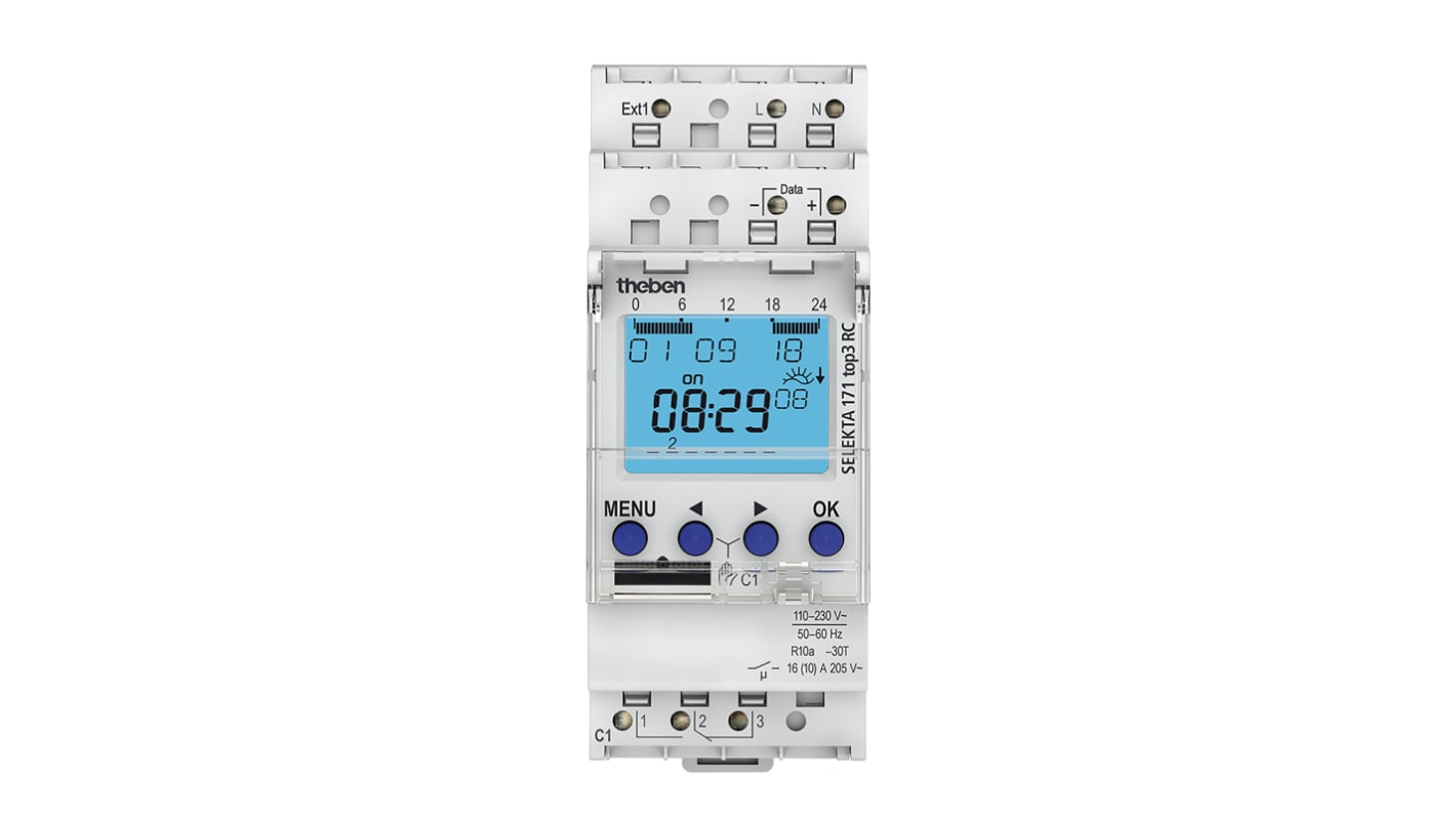 SELEKTA 171 RC TOP 3 | Theben Digital DIN Rail Time Switch 110 → 230 V ...