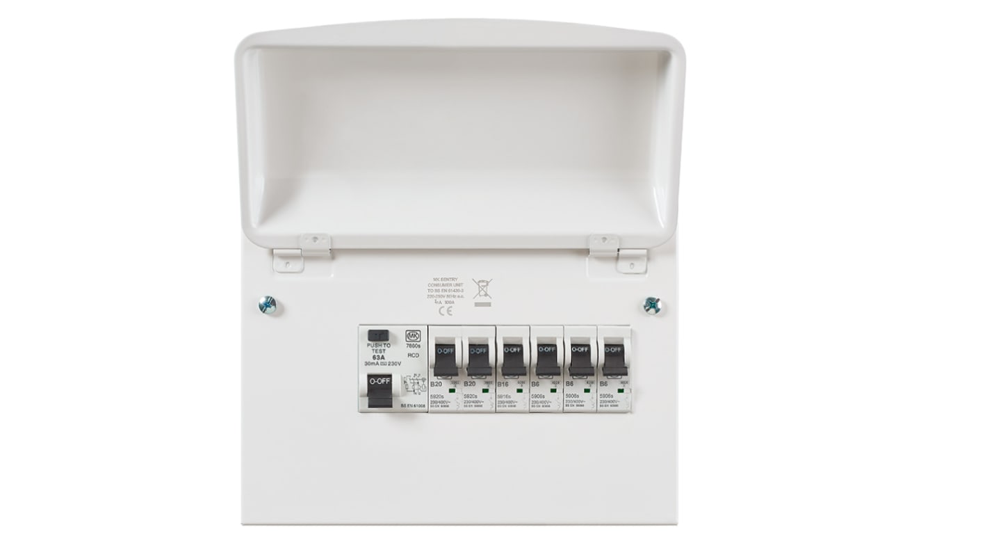 K6552SMET | MK Electric 8 Way Metal Consumer Unit, 100A, IP2XC | RS
