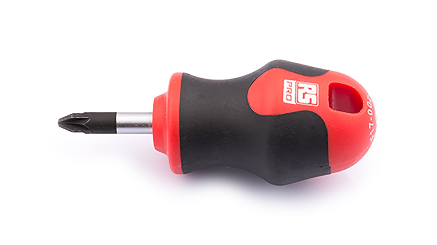 RS PRO Pozidriv Stubby Screwdriver, PZ2 Tip, 25 mm Blade, 85 mm Overall ...