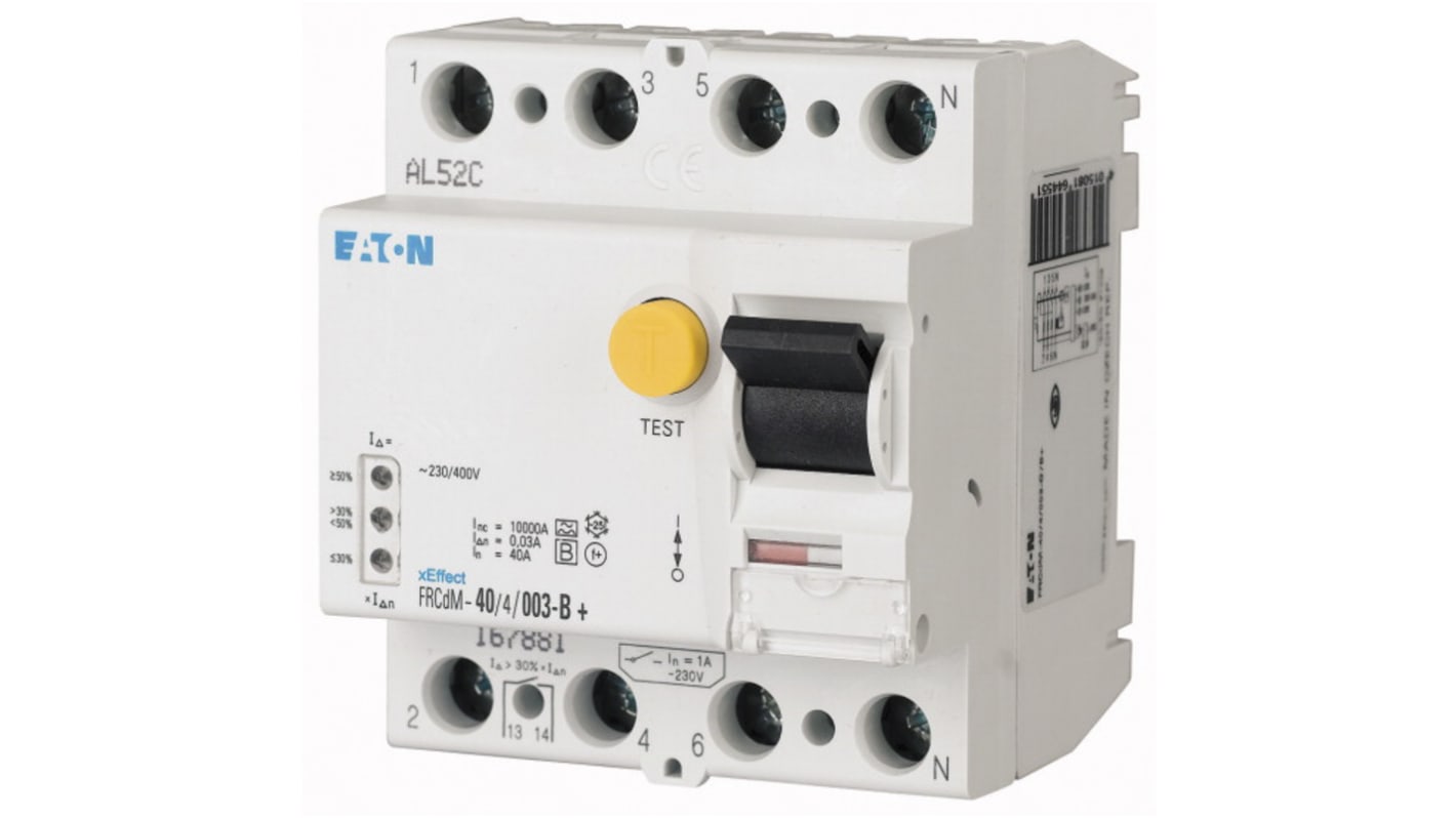 167898 FRCDM-63/4/03-G/B | Eaton RCCB, 63A, 4 Pole, 300mA, Type B | RS