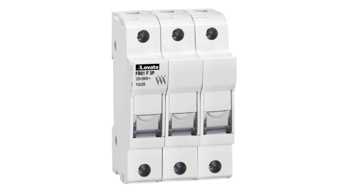 FB01F3P | Lovato 32A Rail Mount Fuse Holder, 3P, 690V ac | RS