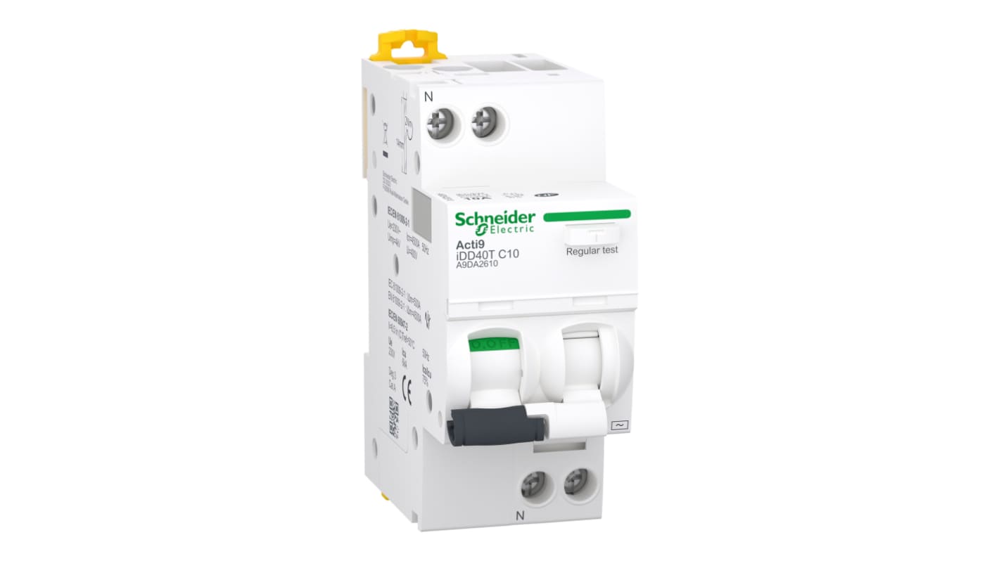A9DA2610 | Schneider Electric RCBO, 10A Current Rating, 1P+N Poles, 30mA Trip Sensitivity, Type ...