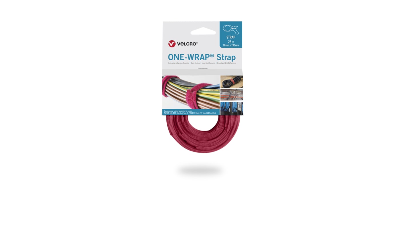 VEL-OW64505 | Velcro Cable Tie Assemblies, Red Polypropylene | RS