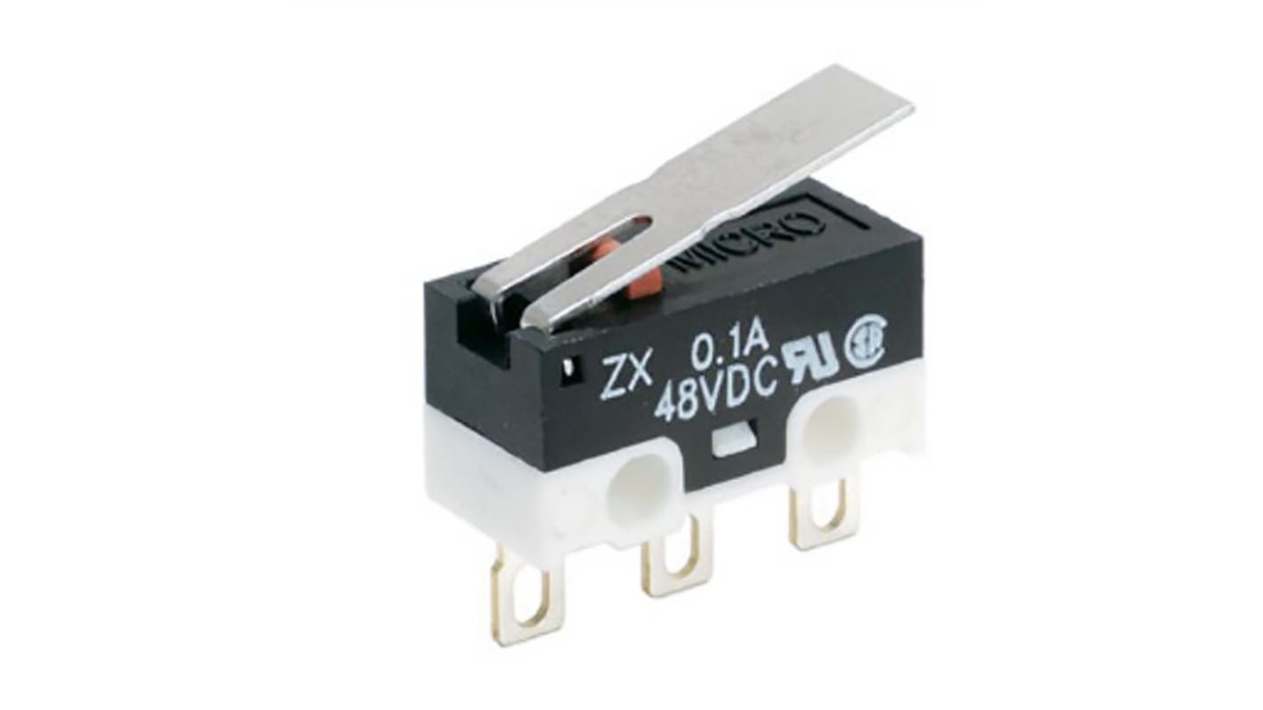 ZX10E50F01 | Honeywell Roller Lever Micro Switch, Right Angle PCB Terminal, 100 mA, SP-CO, IP40 | RS