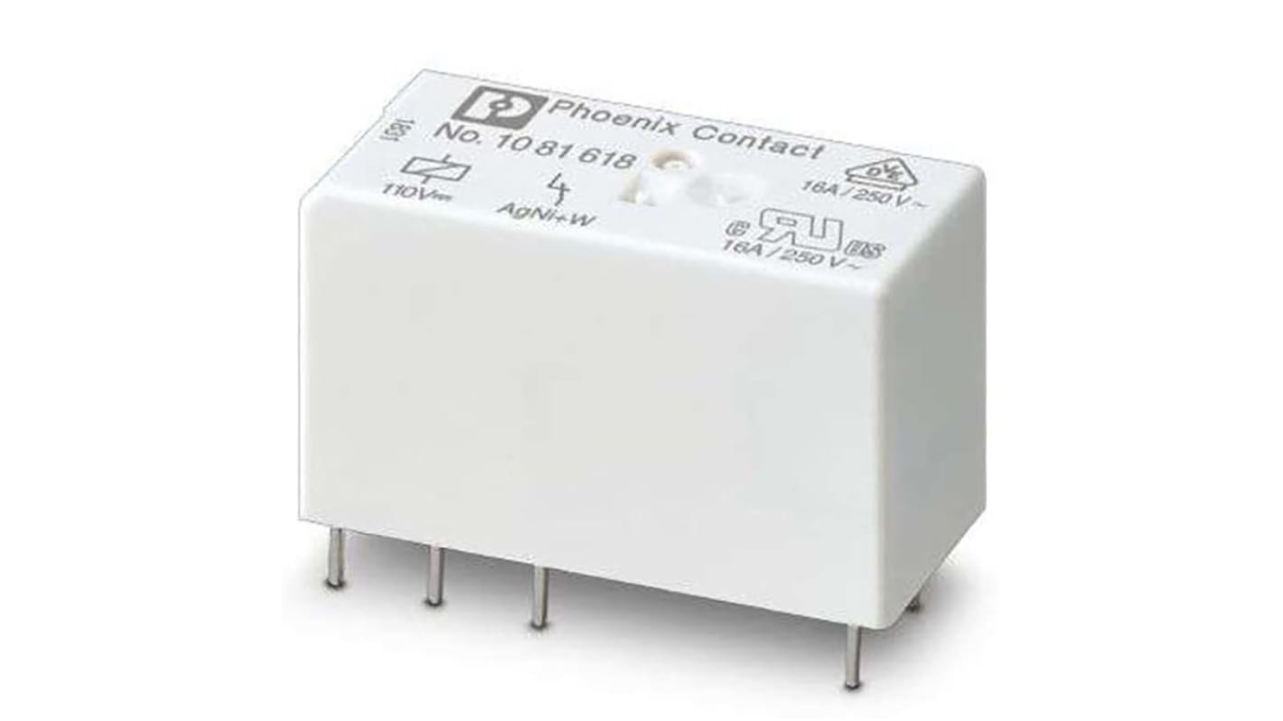 1081618 | Phoenix Contact PCB Mount Power Relay, 110V dc Coil, 16A ...