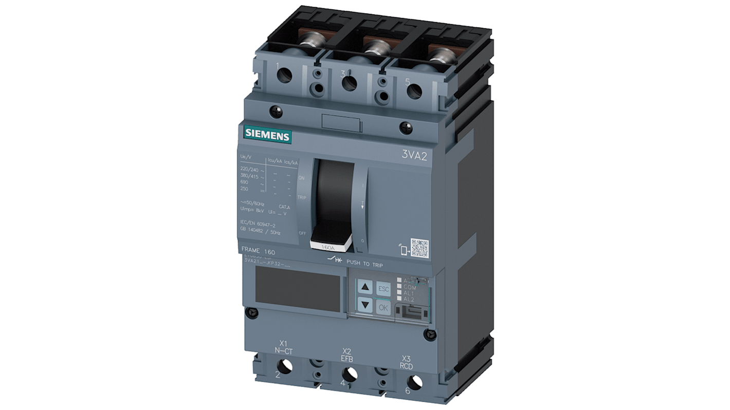3VA2116-5KP32-0AA0 | Siemens, SENTRON MCCB 3P 160A, Breaking Capacity ...