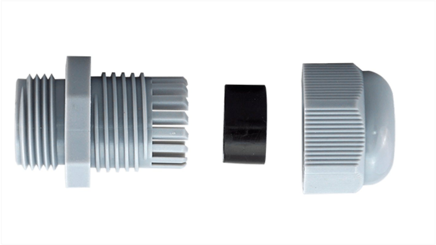 RS PRO Grey Nylon Cable Gland, PG7 Thread, 3mm Min, 6.5mm Max, IP68 | RS