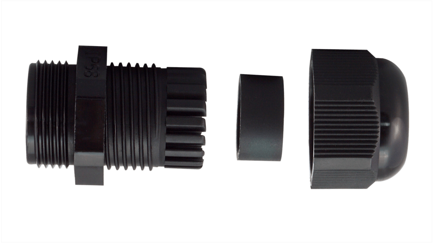 RS PRO Black Nylon Cable Gland, PG7 Thread, 3mm Min, 6.5mm Max, IP68 | RS