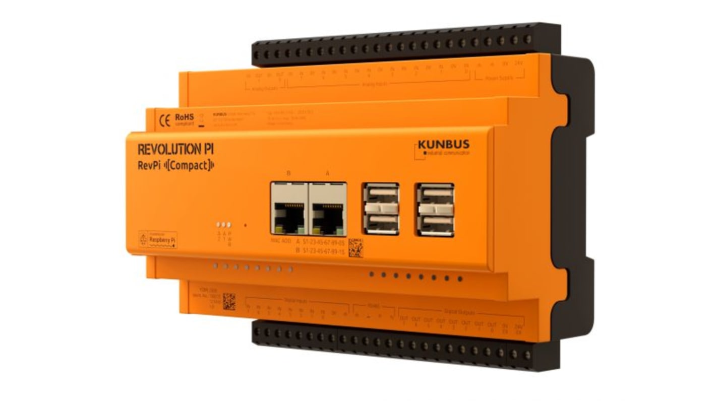 PR100272 | Kunbus RevPi Compact, Industrial Computer, 10W, 1.2 GHz, 8 Gb, 4 Linux | RS