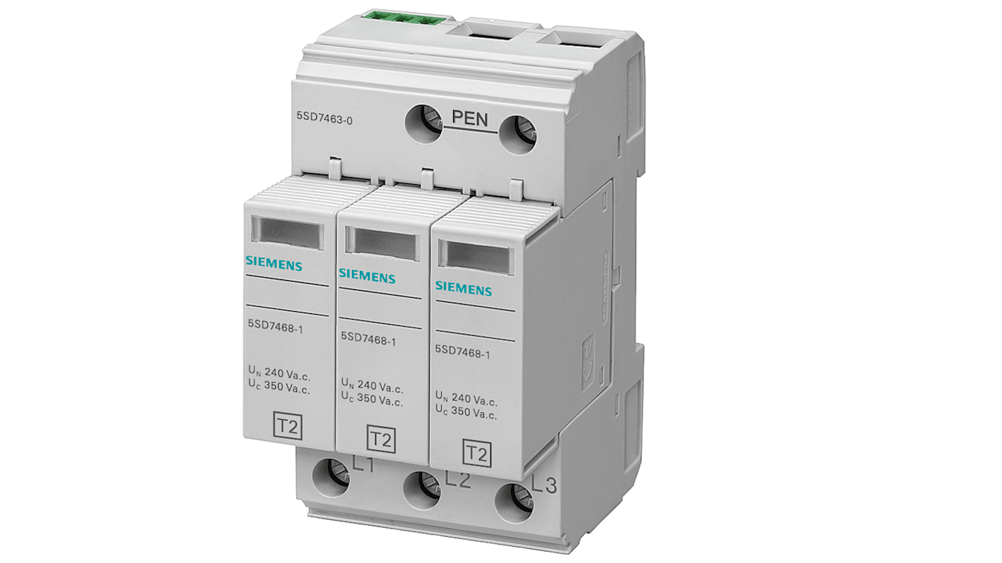 5SD7463-0 | Siemens 1 Phase Surge Protector, 25kA, DIN Rail Mount | RS