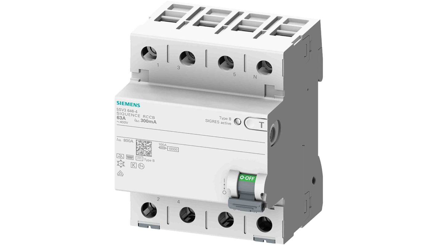 5SV3647-5KK14 | Siemens 5SV3 RCCB, 80A, 4 Pole, 300mA, 400V ac | RS