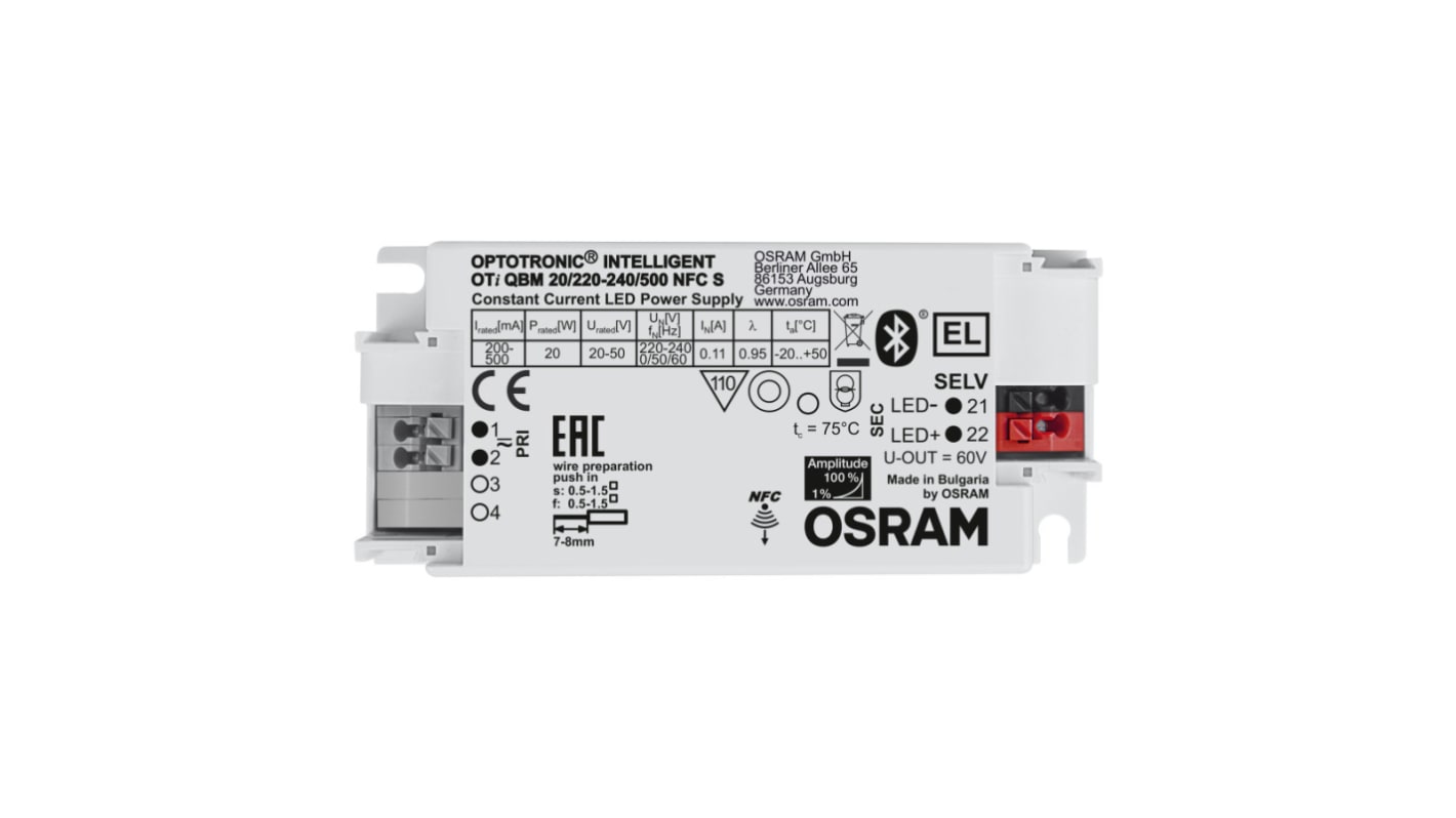 OTi-QBM-20/220-240/500-NFC-S | Osram LED Driver, 300V Output, 20W ...