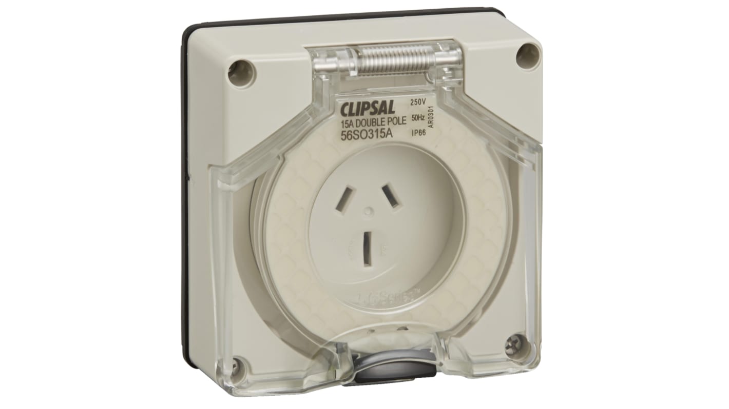 56SO315ALE-GY | Clipsal Electrical Grey, Rated At 15A, 250 V | RS