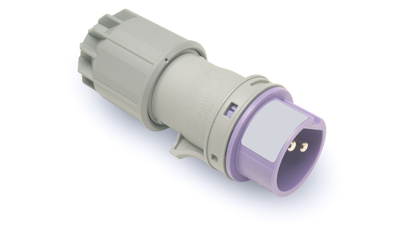 RS PRO IP44 Purple Cable Mount 2P Industrial Power Plug, Rated At 16A ...