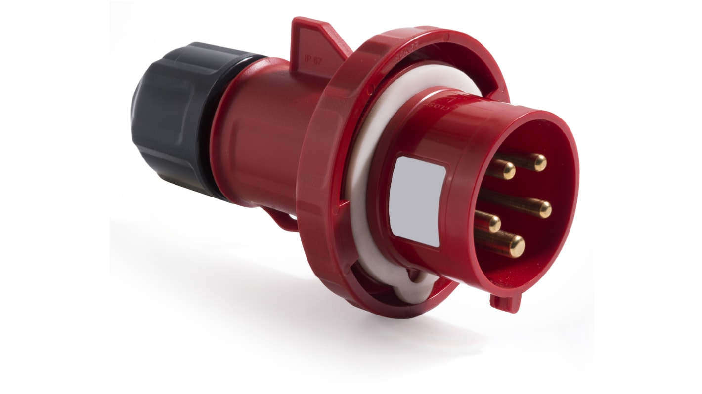 RS PRO IP67 Red Cable Mount 3P + N + E Industrial Power Plug, Rated At ...
