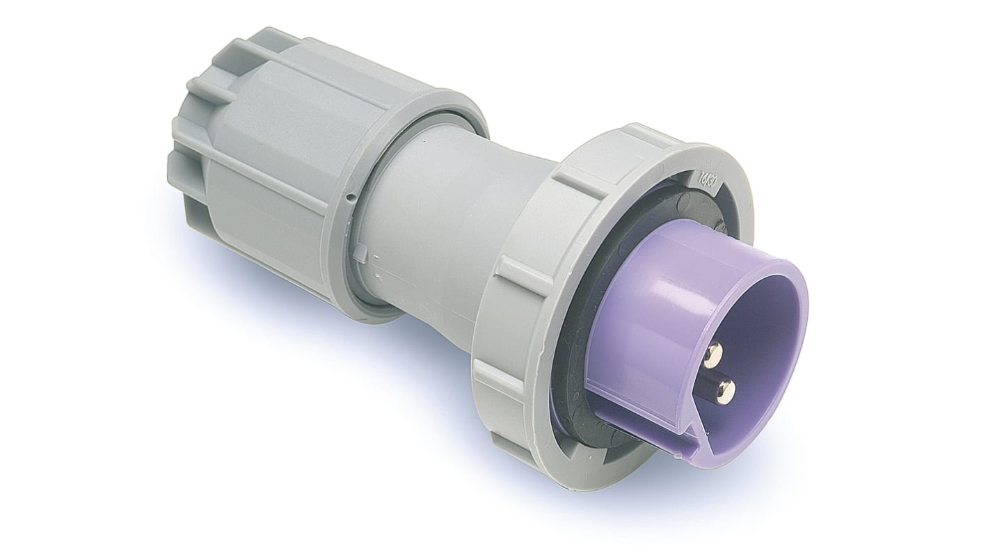 RS PRO IP67 Purple Cable Mount 2P Industrial Power Plug, Rated At 16A ...