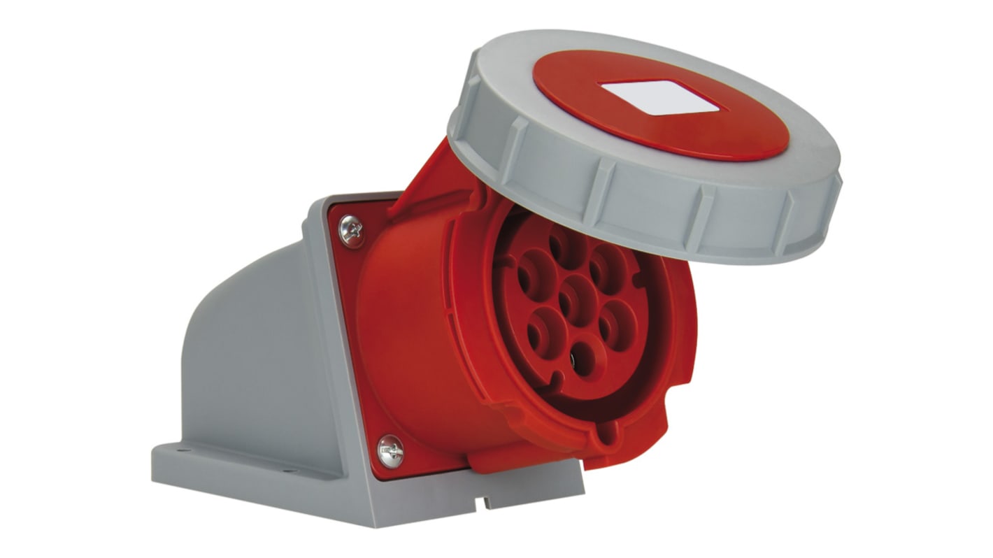 RS PRO IP67 Red Wall Mount 7P Industrial Power Socket, Rated At 16A ...
