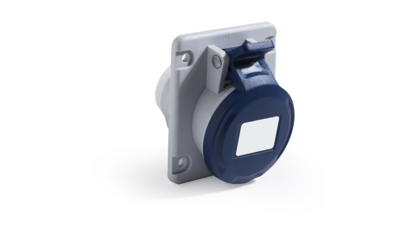 RS PRO IP44 Blue Panel Mount 2P + E Angled Industrial Power Socket ...