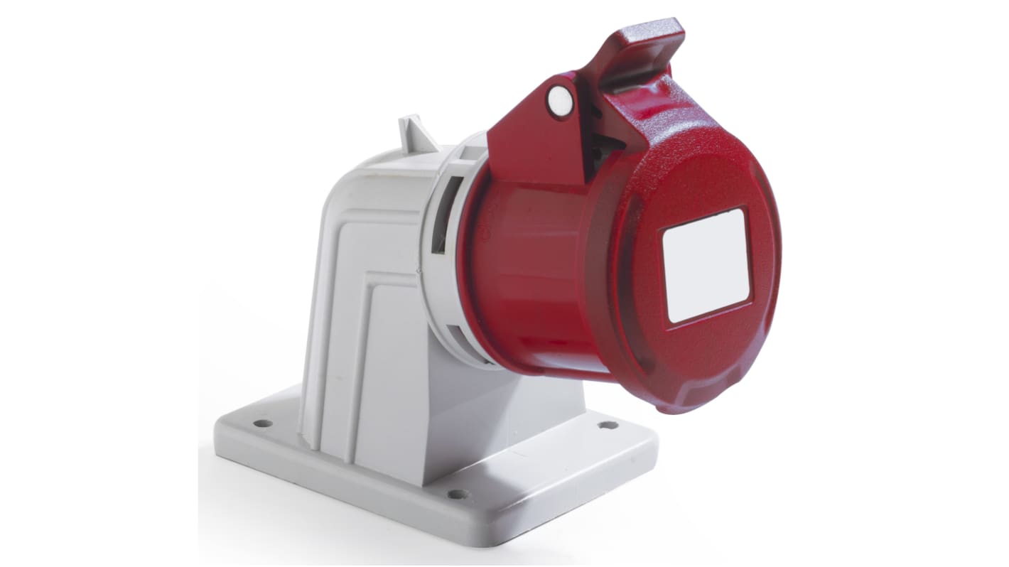 RS PRO IP44 Red Panel Mount 3P + E Industrial Power Socket, Rated At ...