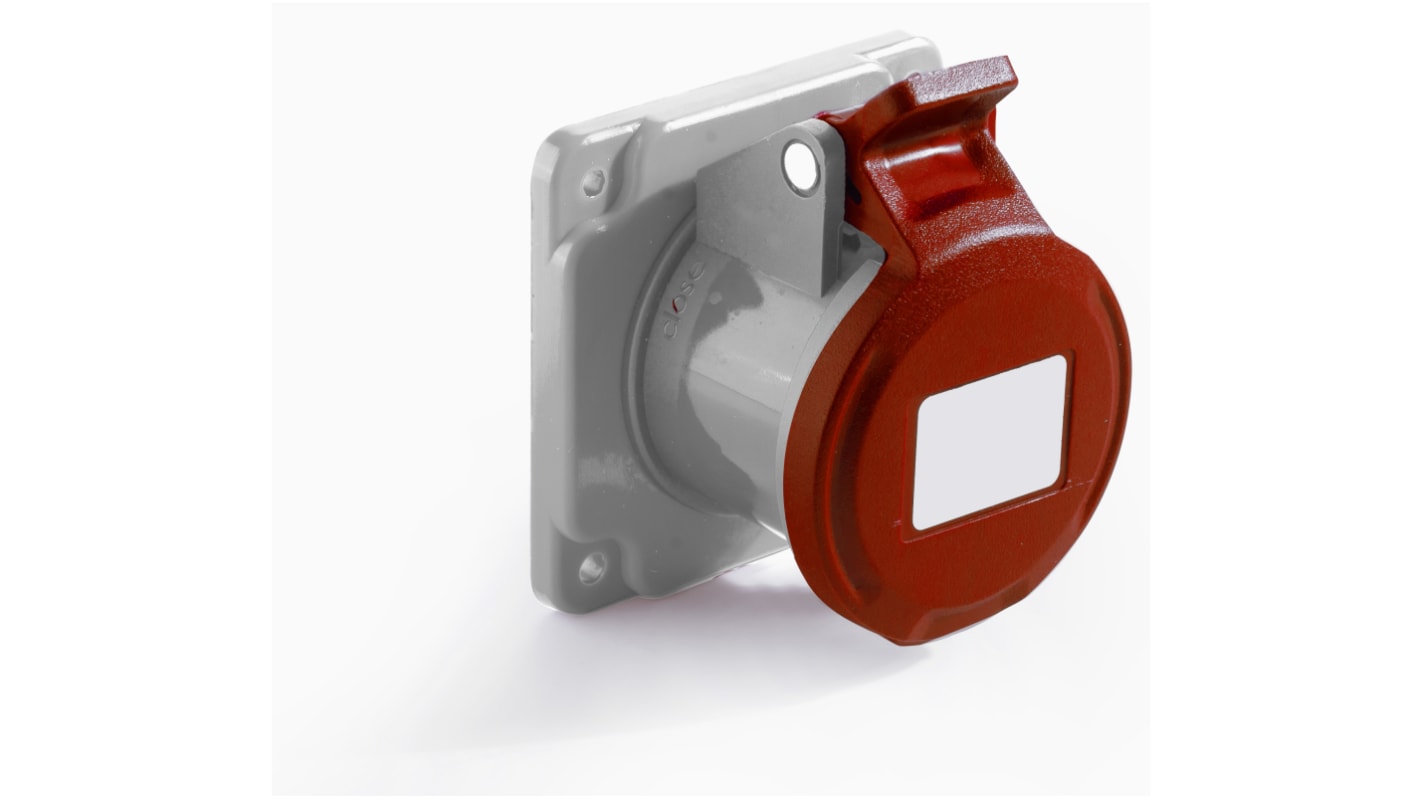 RS PRO IP44 Red Panel Mount 3P + E Industrial Power Socket, Rated At ...