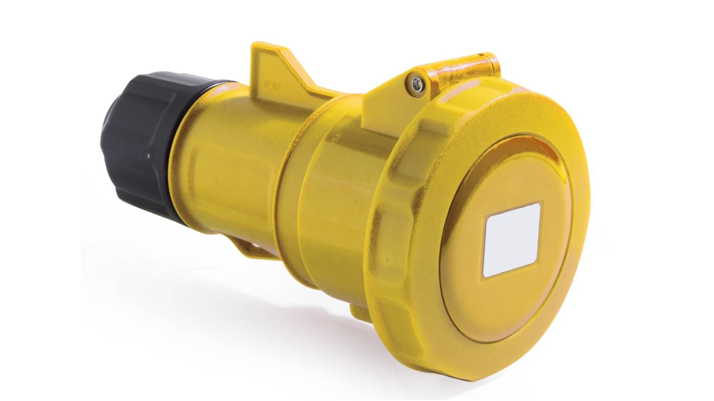 RS PRO IP66, IP67 Yellow Cable Mount 3P Industrial Power Socket, Rated ...