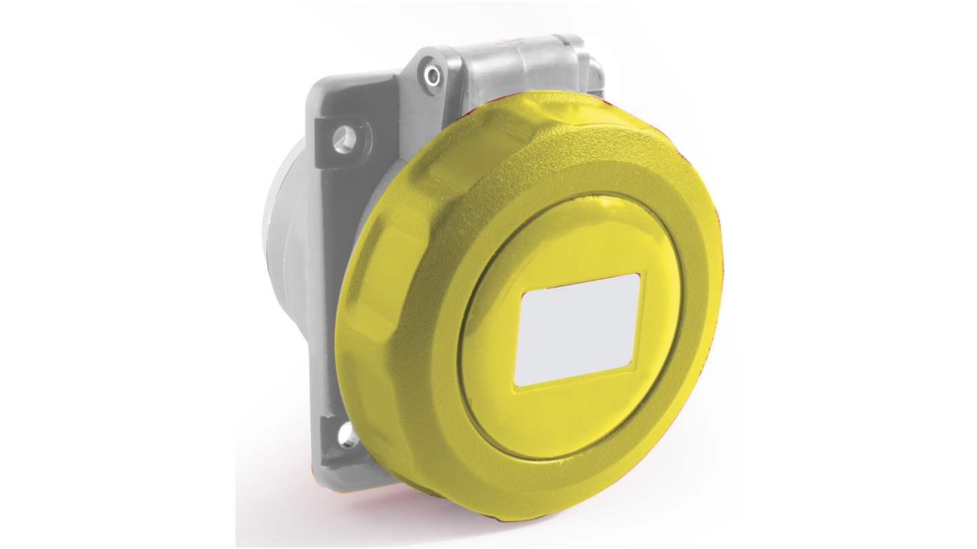RS PRO IP67 Yellow Panel Mount 2P + E Angled Industrial Power Socket ...