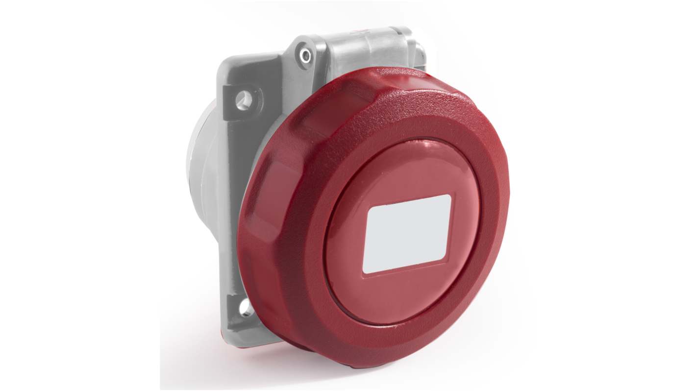 RS PRO IP67 Red Panel Mount 3P + N + E Angled Industrial Power Socket ...