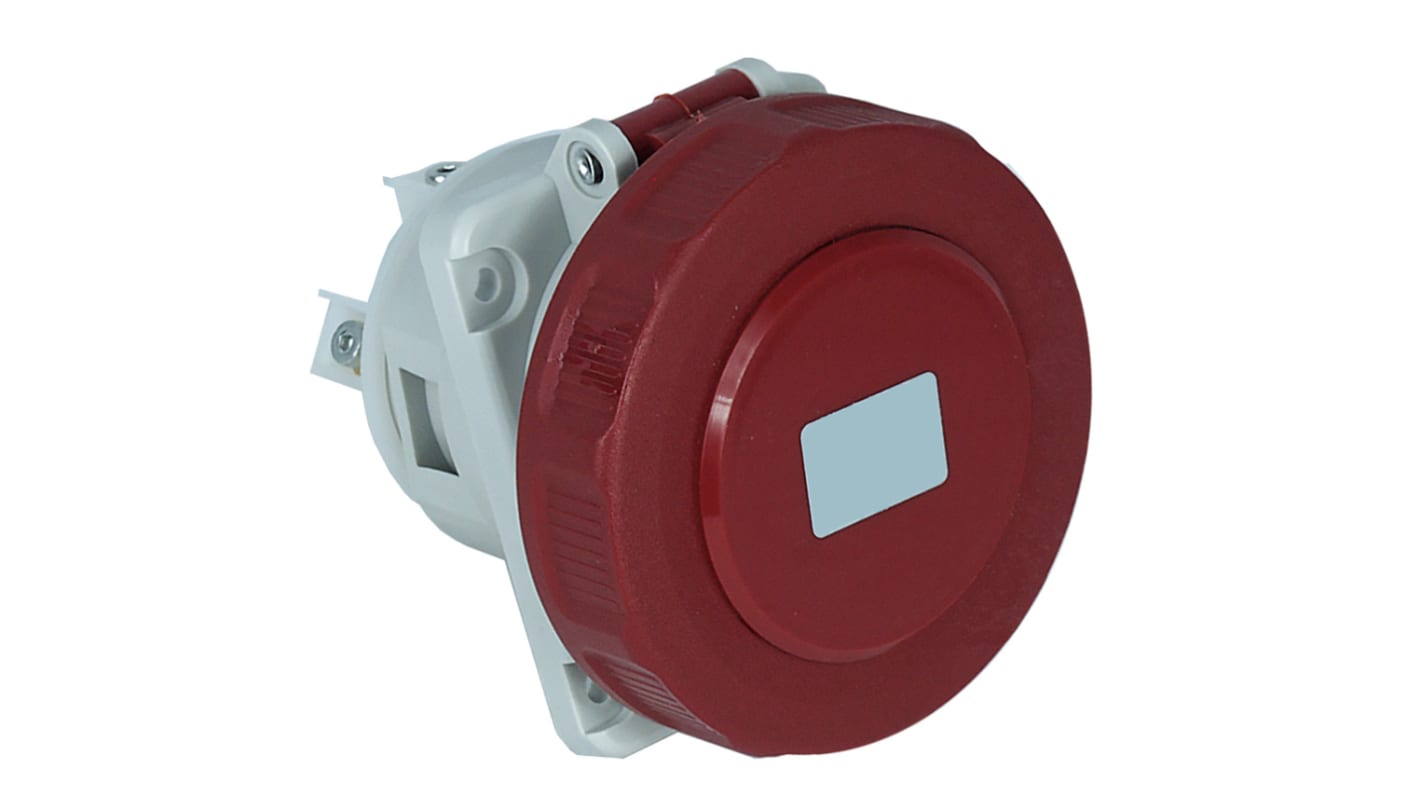 RS PRO IP67 Red Panel Mount 3P + E Angled Industrial Power Socket ...