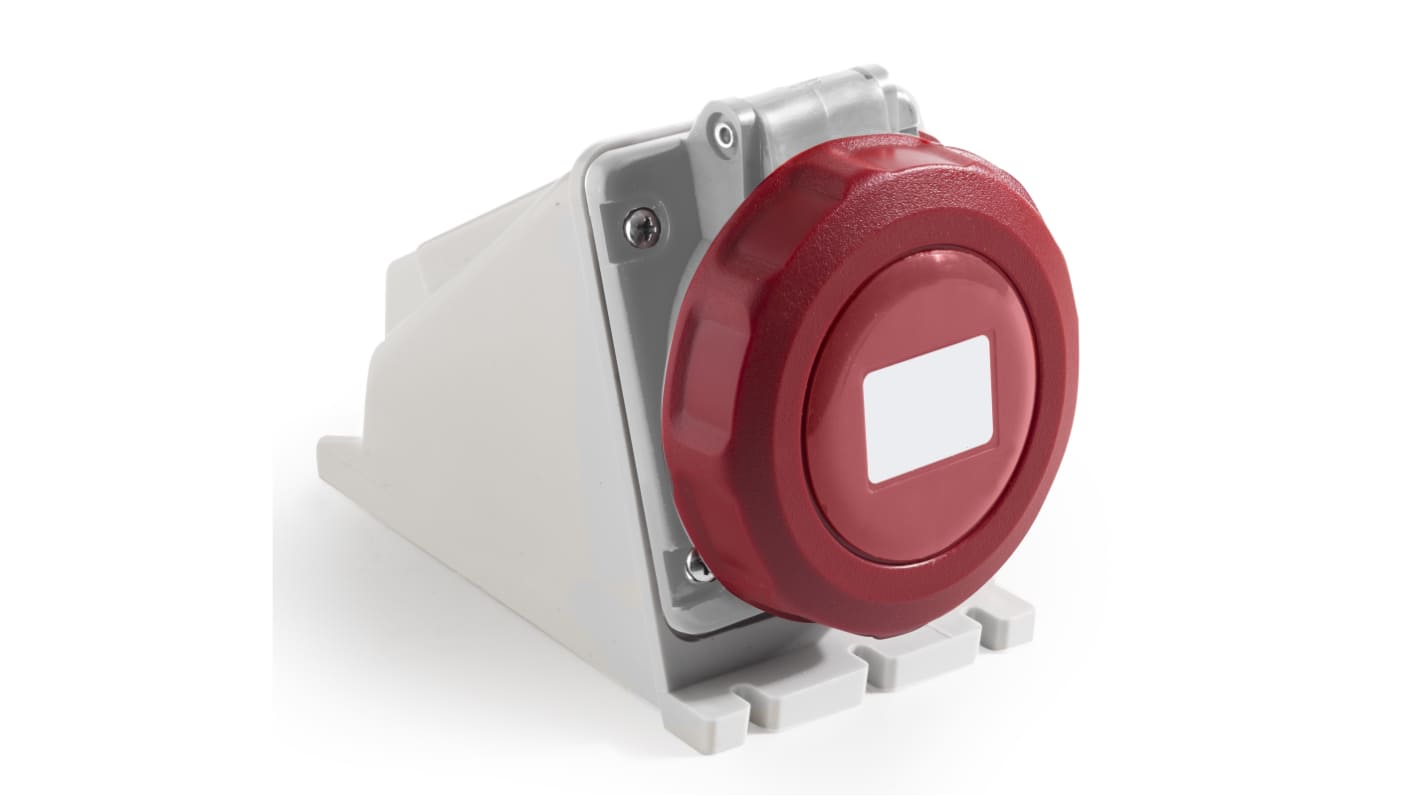 RS PRO IP67 Red Wall Mount 3P + E Industrial Power Socket, Rated At 16A ...