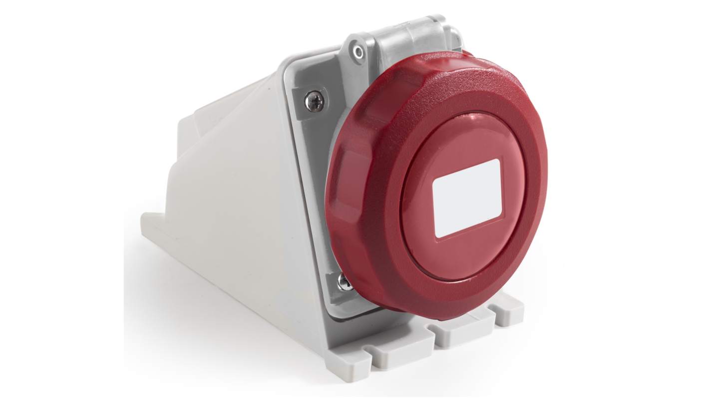 RS PRO IP67 Red Wall Mount 3P + E Industrial Power Socket, Rated At 32A ...