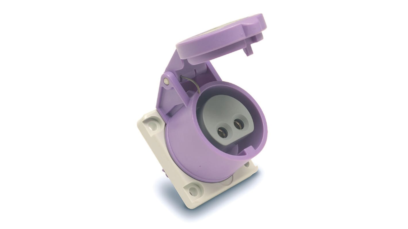 RS PRO IP44 Purple Panel Mount 2P Industrial Power Socket, Rated At 16A ...