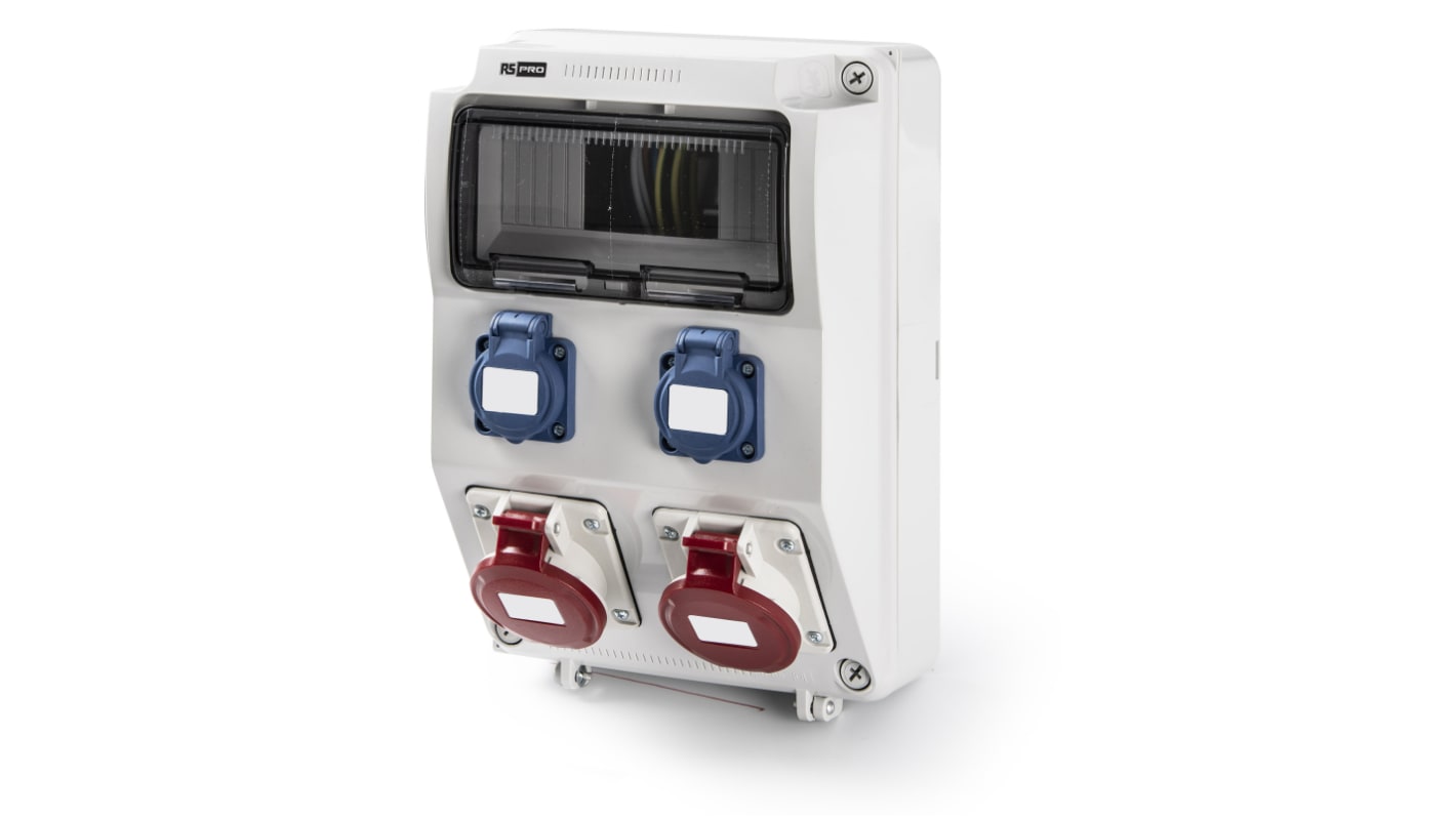 RS PRO IP44 Grey 2P + E, 3P + E Industrial Power Socket, Rated At 16A ...